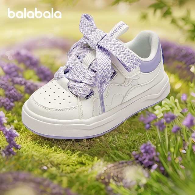 Balabala girls' sports shoes, medium and large children's low-cut white ...