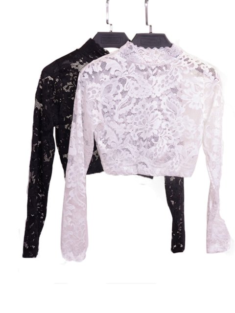 Lace lace collar base shirt black and white mesh lace shirt women's ...