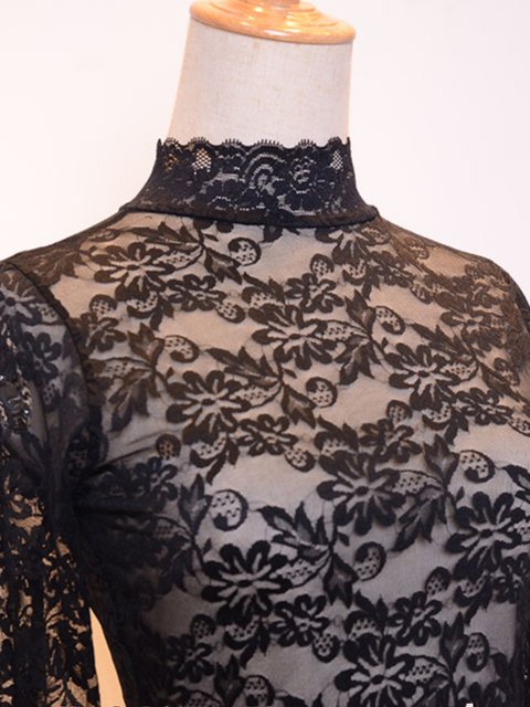 Lace lace collar base shirt black and white mesh lace shirt women's ...