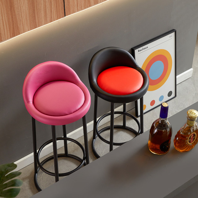 Bar stool modern simple backrest high stool bar stool iron round stool ...