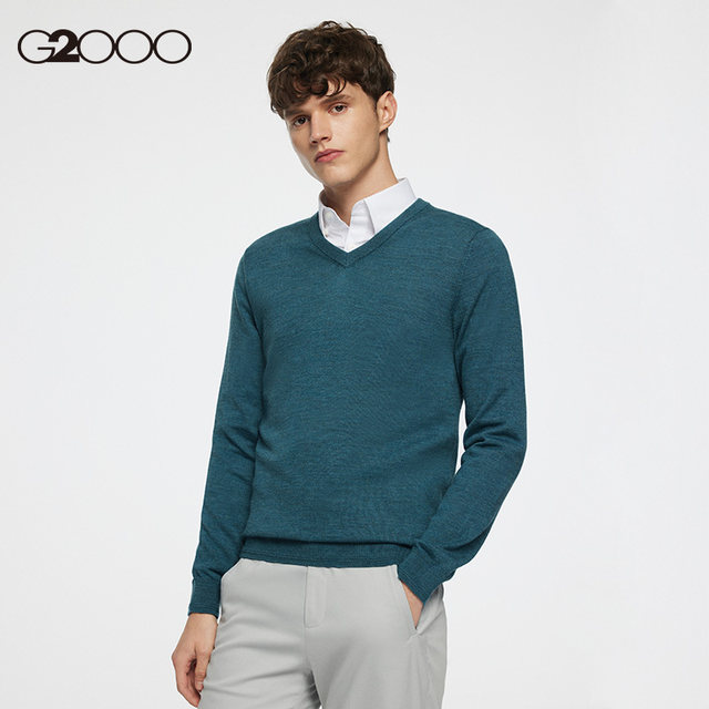 G2000 men's youth wool sweater men's round neck V-neck autumn and ...