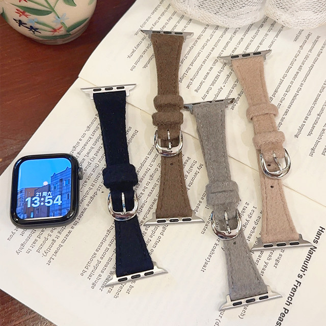 Autumn and winter plush leather small waist iwatch strap S10 suitable ...