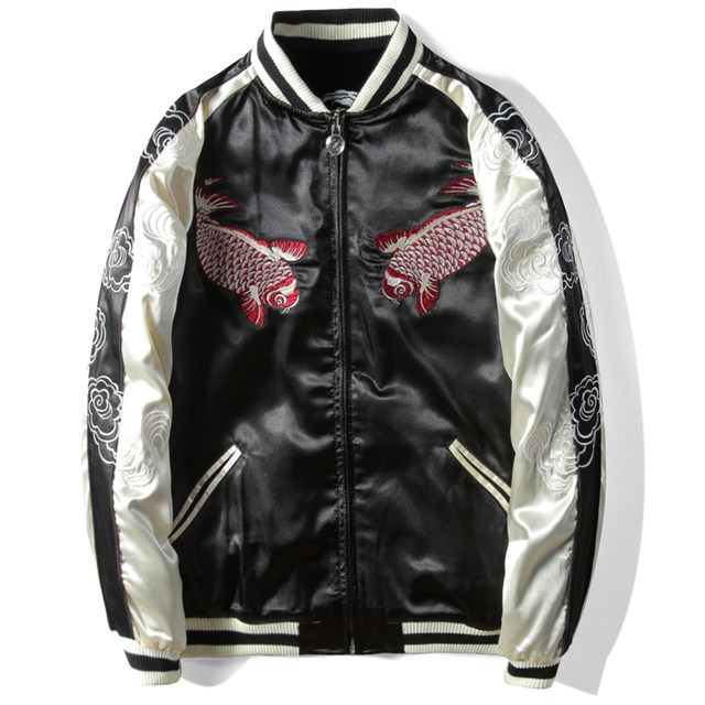 Japan's Harajuku Yokosuka embroidered koi fish jacket Ukiyoe trendy ...