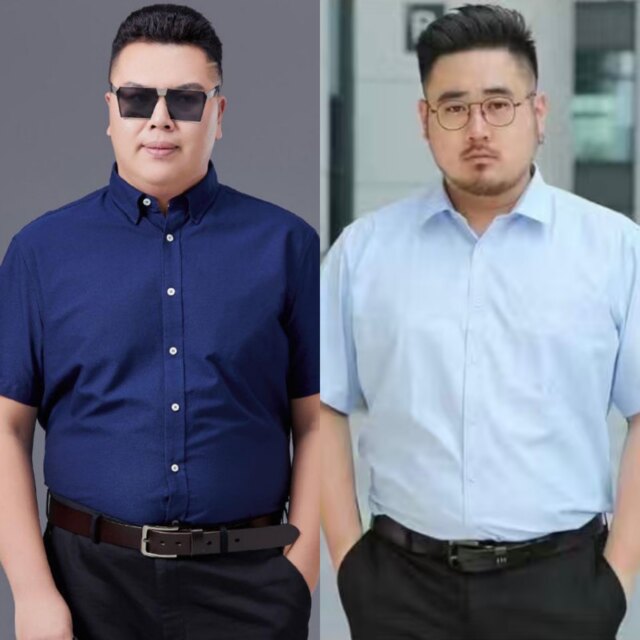 Large size short-sleeved shirt men's business formal wear plus fat plus ...