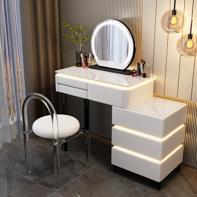 Solid wood slate dressing table, cream style, solid wood drawer cabinet ...