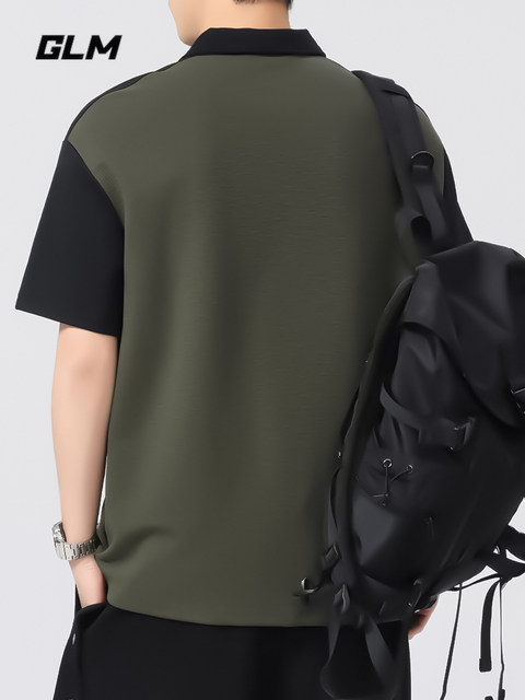GLM contrasting color lapel short-sleeved polo shirt men's summer loose ...