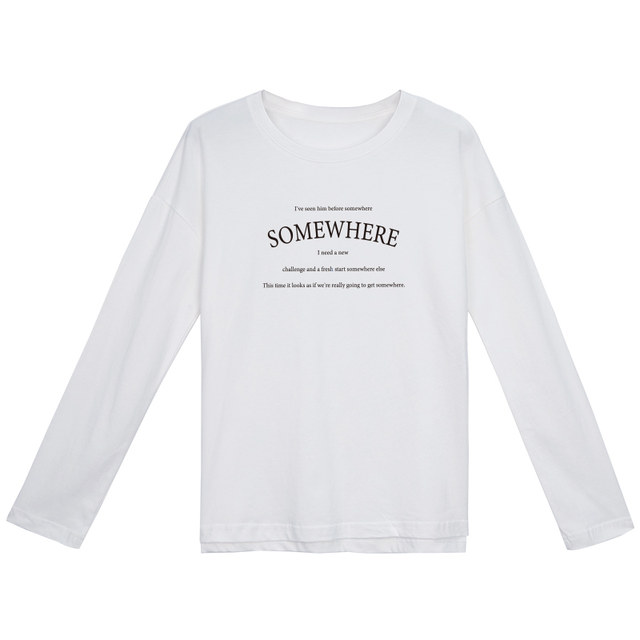 Blot split Mizi Banner long -sleeved T -shirt Female spring and autumn ...