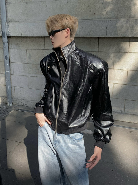 AETS 丨 niche deconstruction stand -up collar design leather jacket male ...