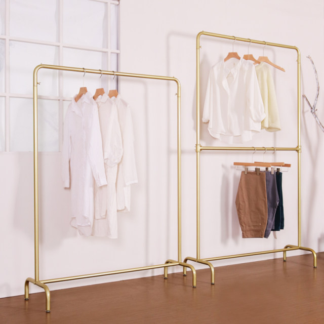 Double-layer coat rack gold adjustable floor-standing bedroom three ...