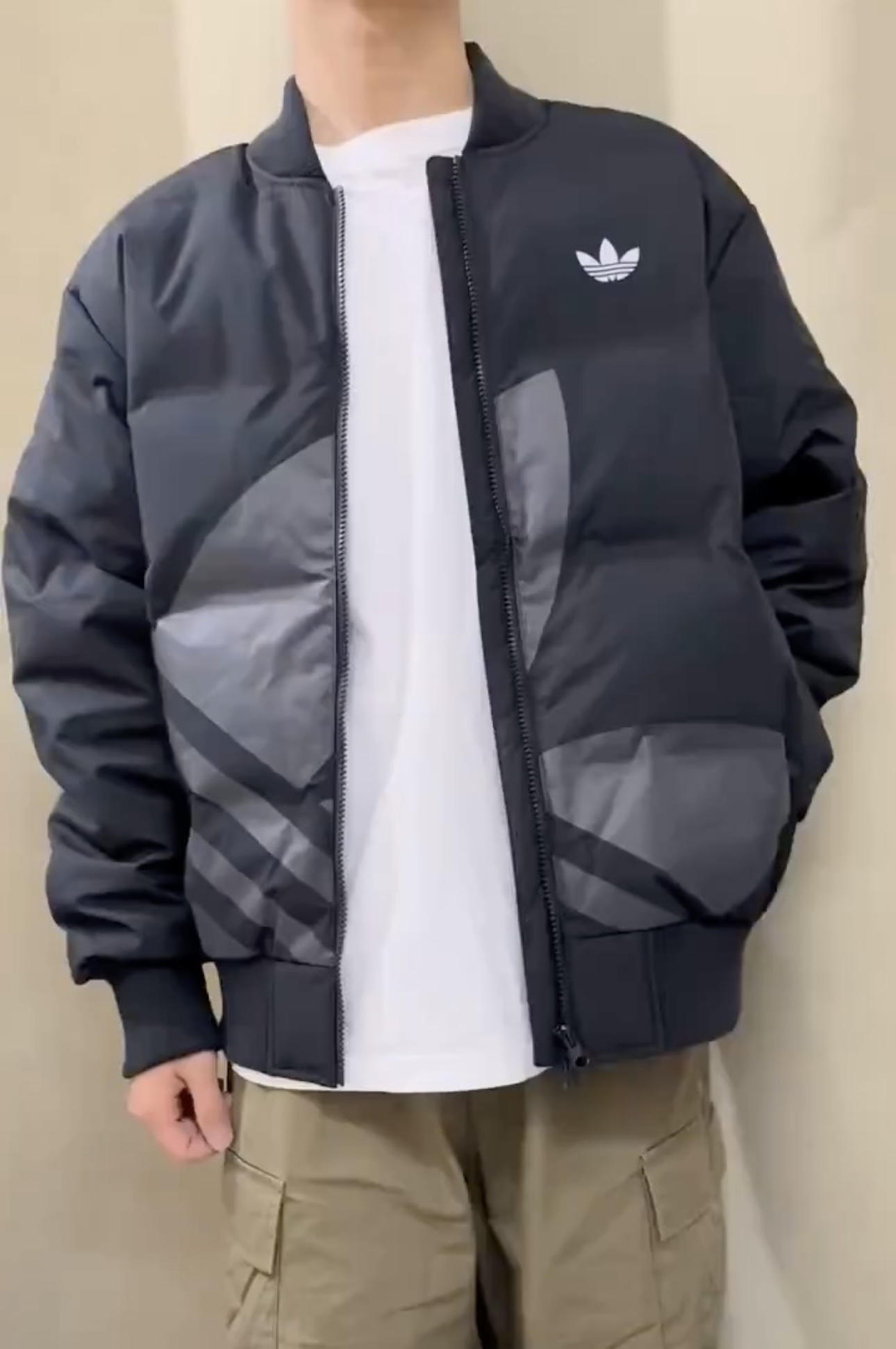 Adidas/阿迪达斯三叶草男女同款棒球领大标羽绒服保暖外套 JL8409-淘宝网