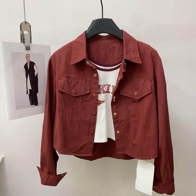 Angola Red retro design long -sleeved jacket shirt new loose short ...