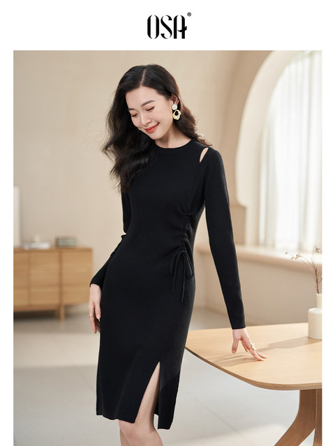 OSA Osha black hollow knitted dress female autumn costume 2023 new ...