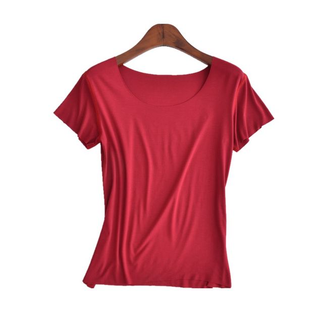 Solid color seamless T-shirt women's summer thin short-sleeved top ...