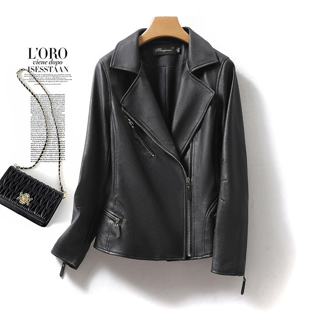 Sheepskin jacket for women short black slim fit slim Haining genuine ...
