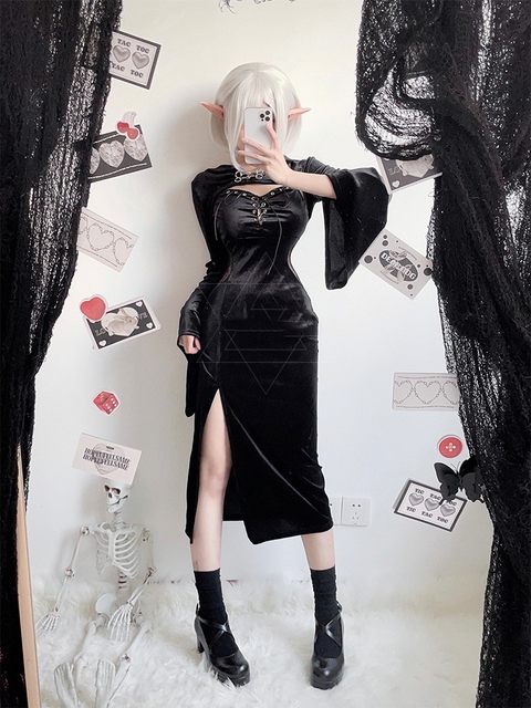 European and American Style Dark Gothic Halloween Costume Black Dress ...