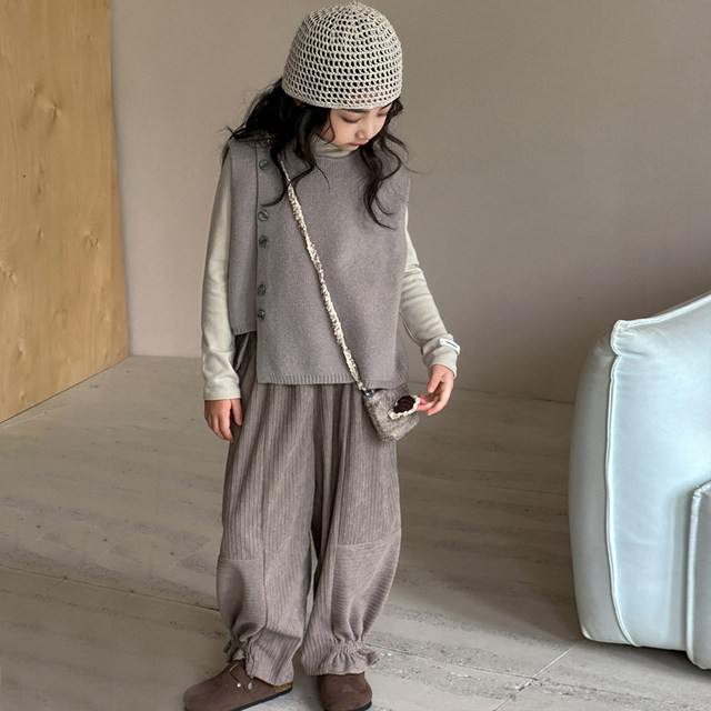 Girls' Knitted Vest Set Autumn Children's Half-Turtle Collar Bottoming ...