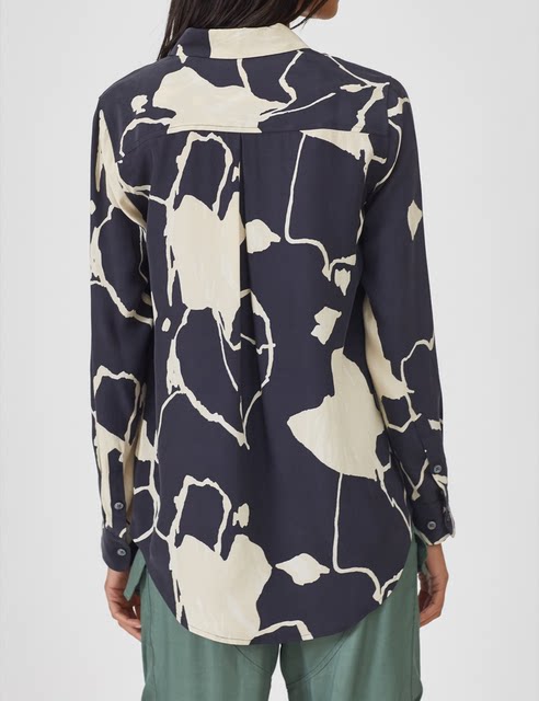 Summer new EQ abstract pattern irregular printed silk satin long shirt ...