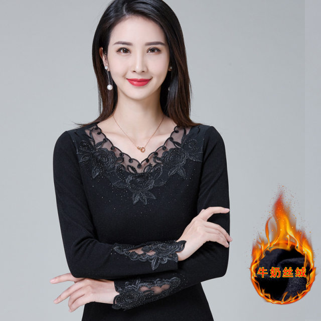 Mesh base layer women's lace autumn and winter plus velvet tight inner ...