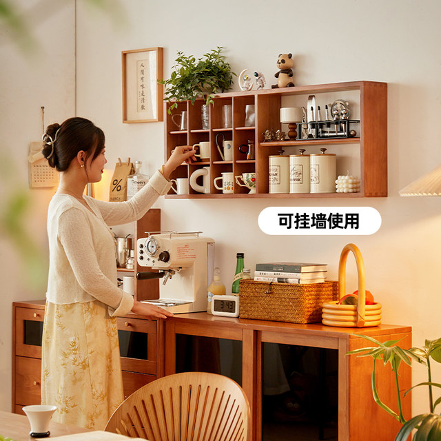 Solid wood lattice storage rack wall-mounted storage Nordic log Duobao ...