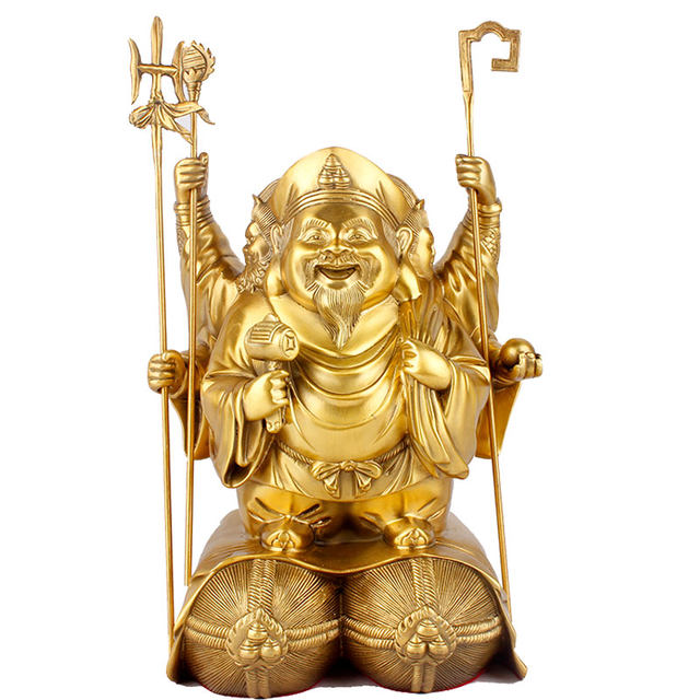 Pure copper three-sided Mahakala God of Wealth Buddha statue ornaments ...