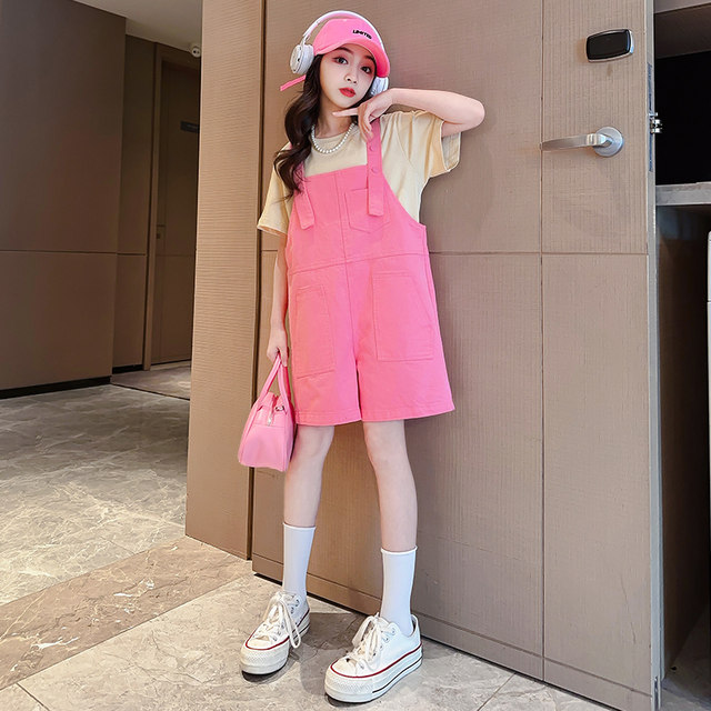 Girls summer suit 2024 new style short-sleeved overalls loose casual ...