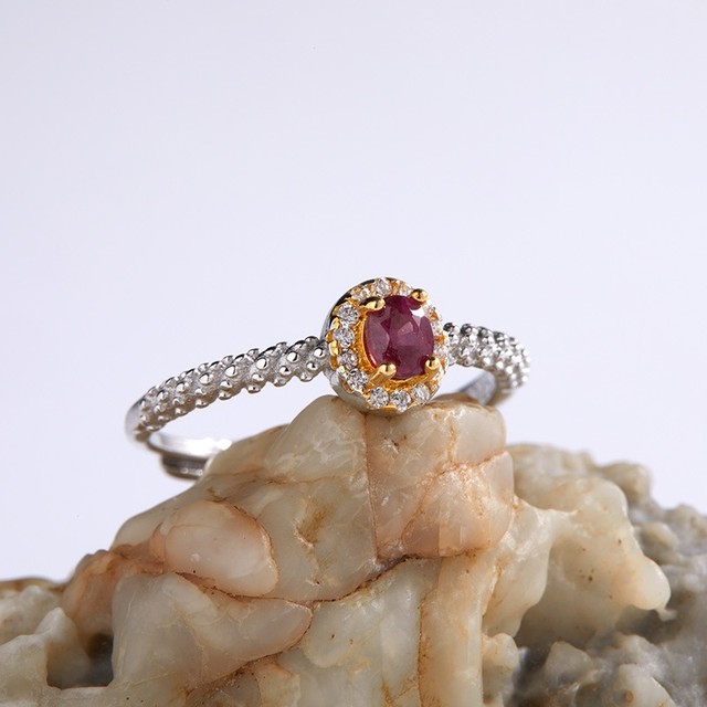 Natural ruby ring for women sterling silver inlaid with gemstones newly ...