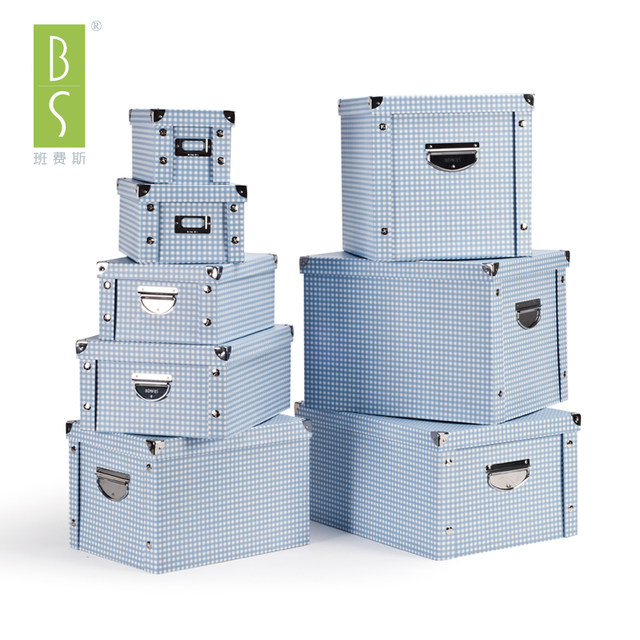 Blue and Purple Checkered Paper Storage Foldable Organizer Box ...