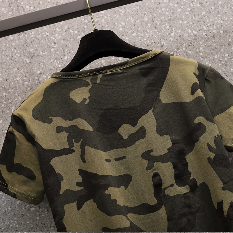 2023 spring army green short-sleeved women's large size military ...