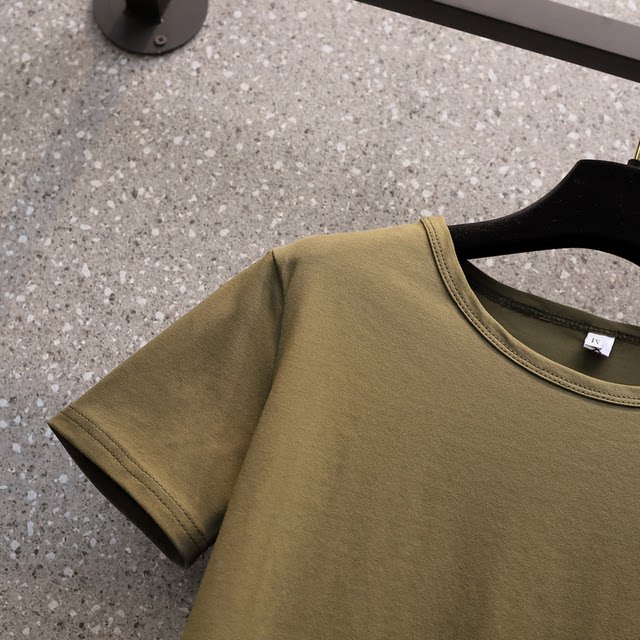 2023 spring army green short-sleeved women's large size military ...