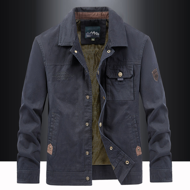 New spring and autumn jacket men's lapel multi -pocket top men's loose ...