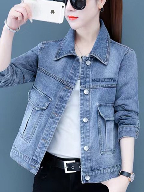 2024 spring and autumn large size slim -fitting thin denim outer ...