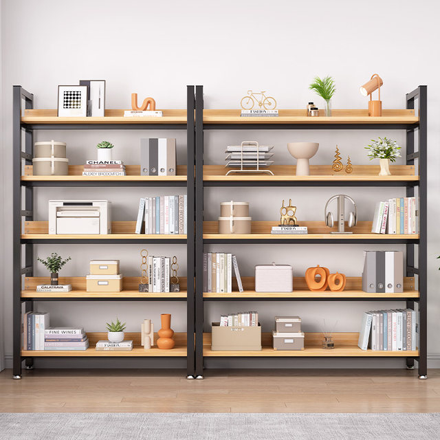 Bookshelf simple floor-to-ceiling steel-wood multi-layer living room ...
