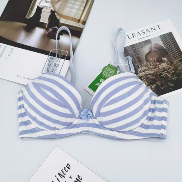 Feiai Plai striped bra big cup big steel ring underwear small bottom ...