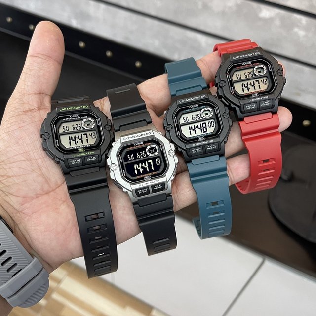 CASIO Casio small square watch men's retro student sports function WS ...