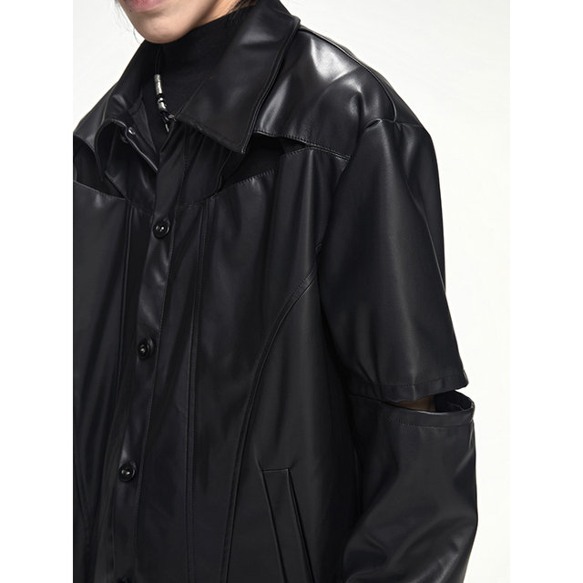 {Limited time 5 %} Original design sense hollowed out leather jacket ...