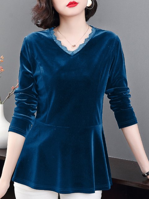 Gold velvet top women's clothing 2025 spring and autumn new black v ...