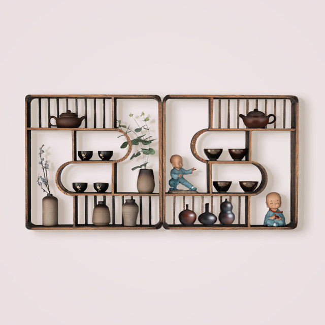 Bogu rack solid wood Chinese style tea rack storage rack wall hanging ...