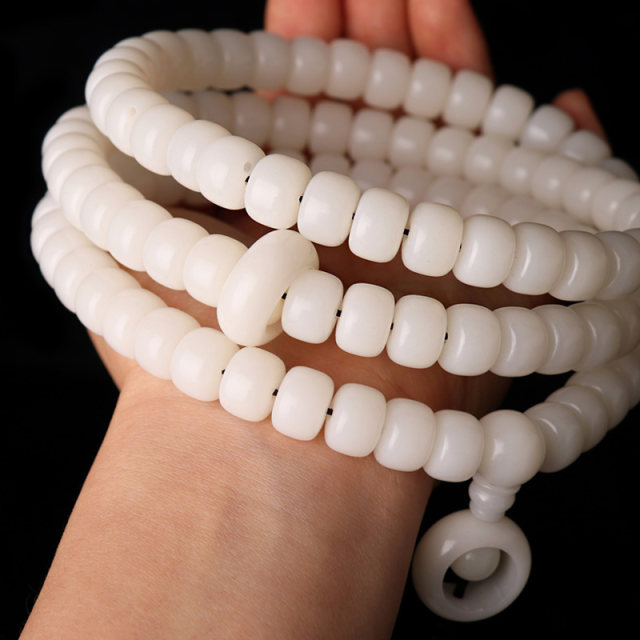 White Jade Bodhi Root Belt Running Ring Wenwan Buddhist Beads 108 ...