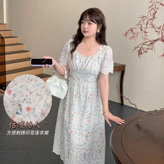 2024 Micro Fat Large Dress Dress Summer New Fat MM French Fang Ling ...