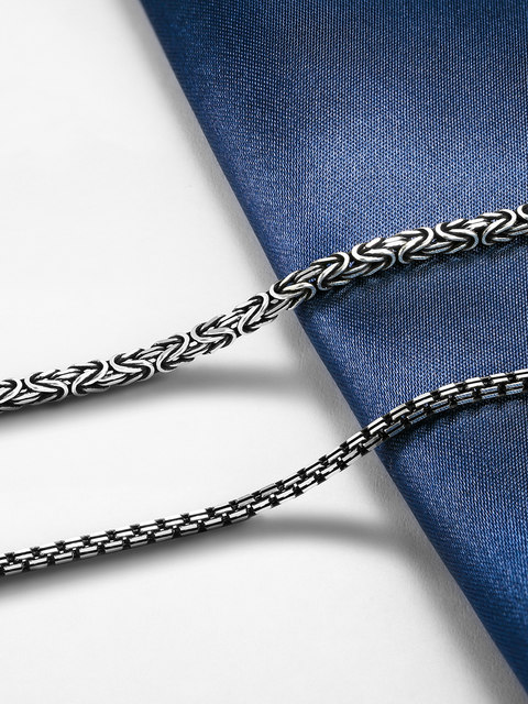 Fine square Ping An Sailor Pure Silver Men's Necklace Korean Wide Male ...