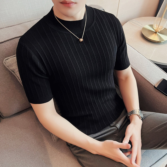 Spring and autumn half turtleneck short-sleeved sweater for men, casual ...