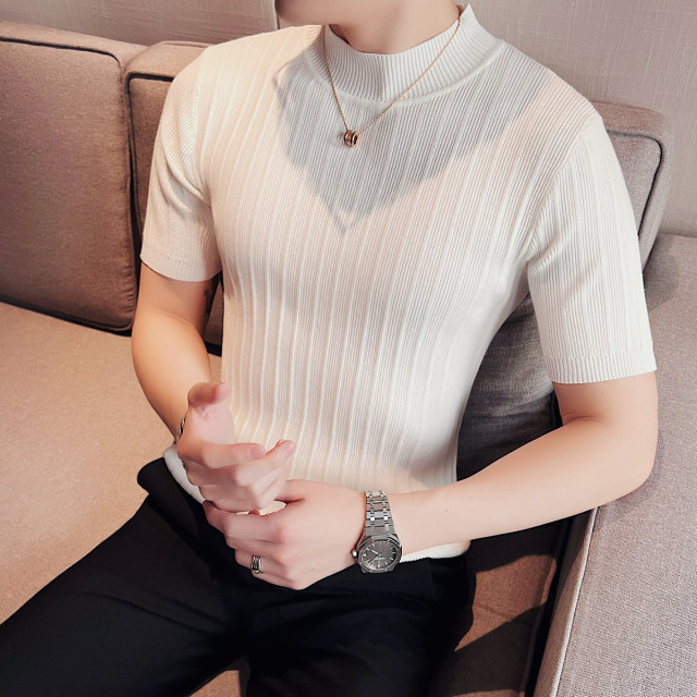 Spring and autumn half turtleneck short-sleeved sweater for men, casual ...