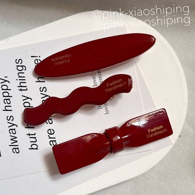 New Ancora red bow hair clip ins simple texture bangs side clip ...