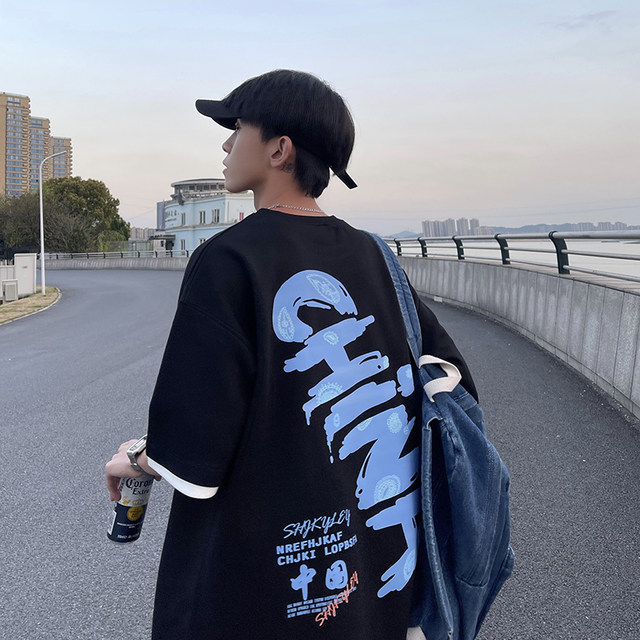 Oversize couple wear short-sleeved T-shirt women's pure cotton 2021 summer chic half-sleeved top ...