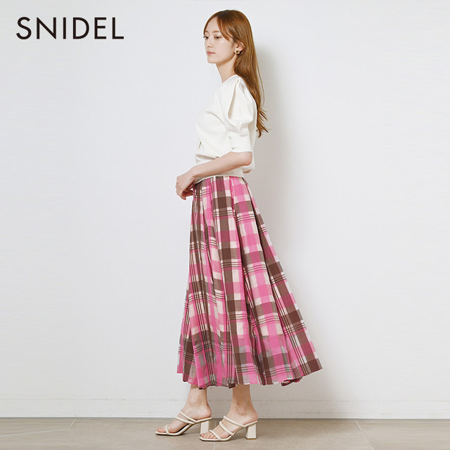 SNIDEL spring and summer light romantic checked checkered striped high -waisted horn umbrella ...