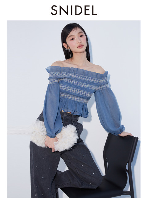 SNIDEL spring and summer sweet one-length off-shoulder pleated puff ...