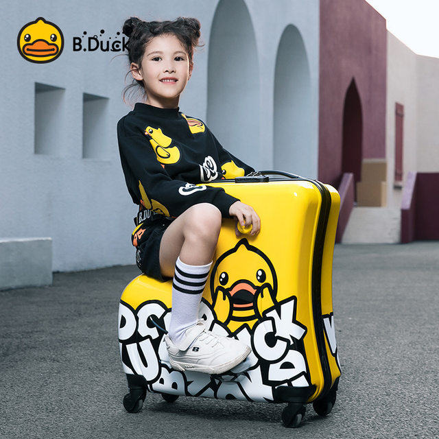 B.Duck little yellow duck children's suitcase can ride on the trolley ...