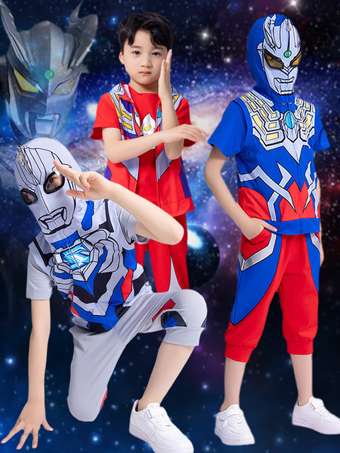 Ultraman boys' clothes summer short-sleeved pure cotton three-piece set ...