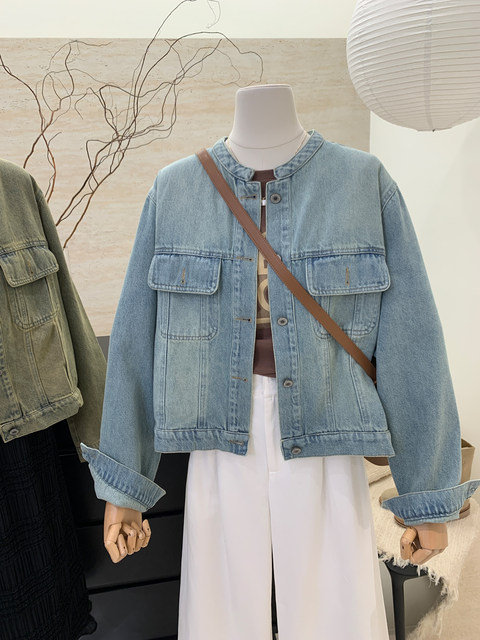 Xiaozhe Retro round neck denim jacket for women in autumn new Korean ...