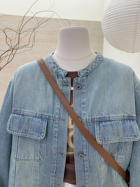Xiaozhe Retro round neck denim jacket for women in autumn new Korean ...